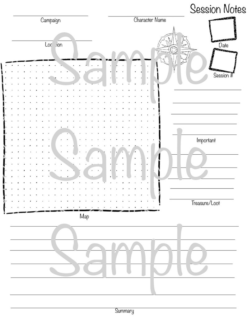 Session Notes Hand Drawn Dnd 5e Detailed Character Sheets - Etsy