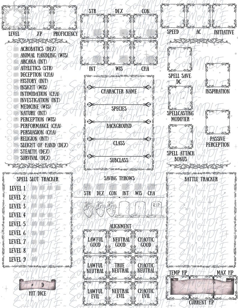 DND 5e Character Sheet Bundle, Inventory, Spell Cards, Session Notes ...