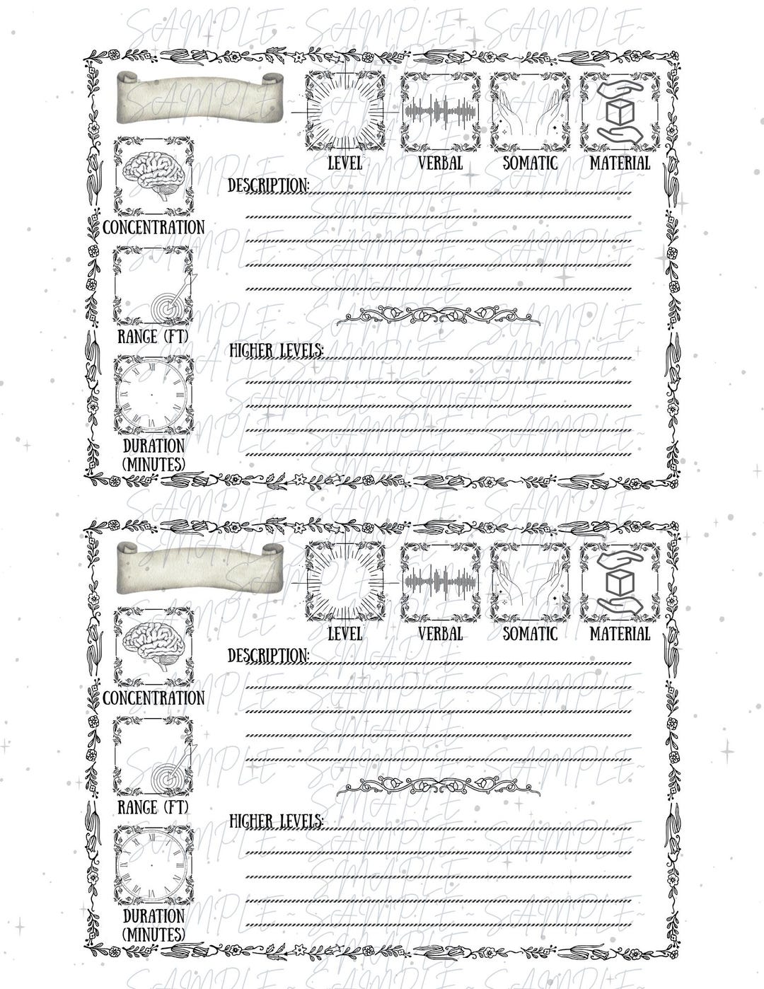 Dnd 5e Spell Book: Hand-drawn Character Sheets, Spell Cards (pdfs) - Etsy