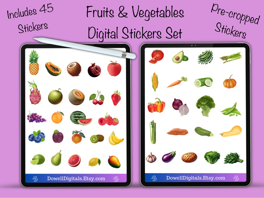 Fruits and Vegetables Digital Planner Stickers Precropped - Etsy