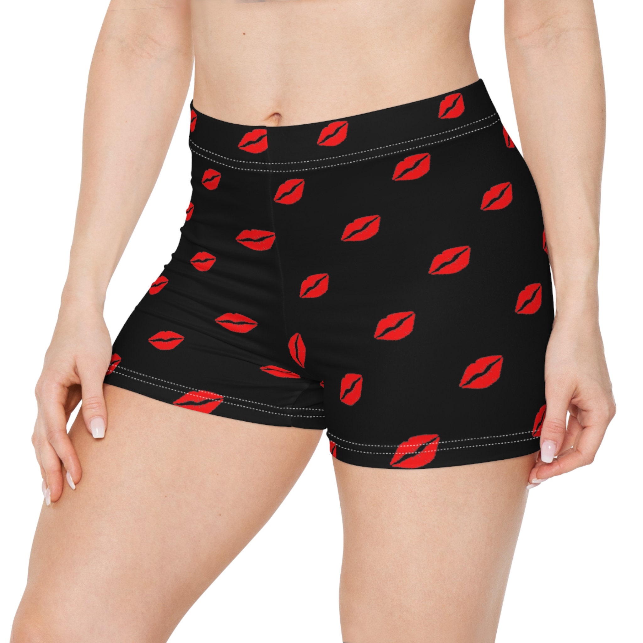 Kiss Lips Booty Shorts: Valentine's Day Yoga Shorts - Etsy