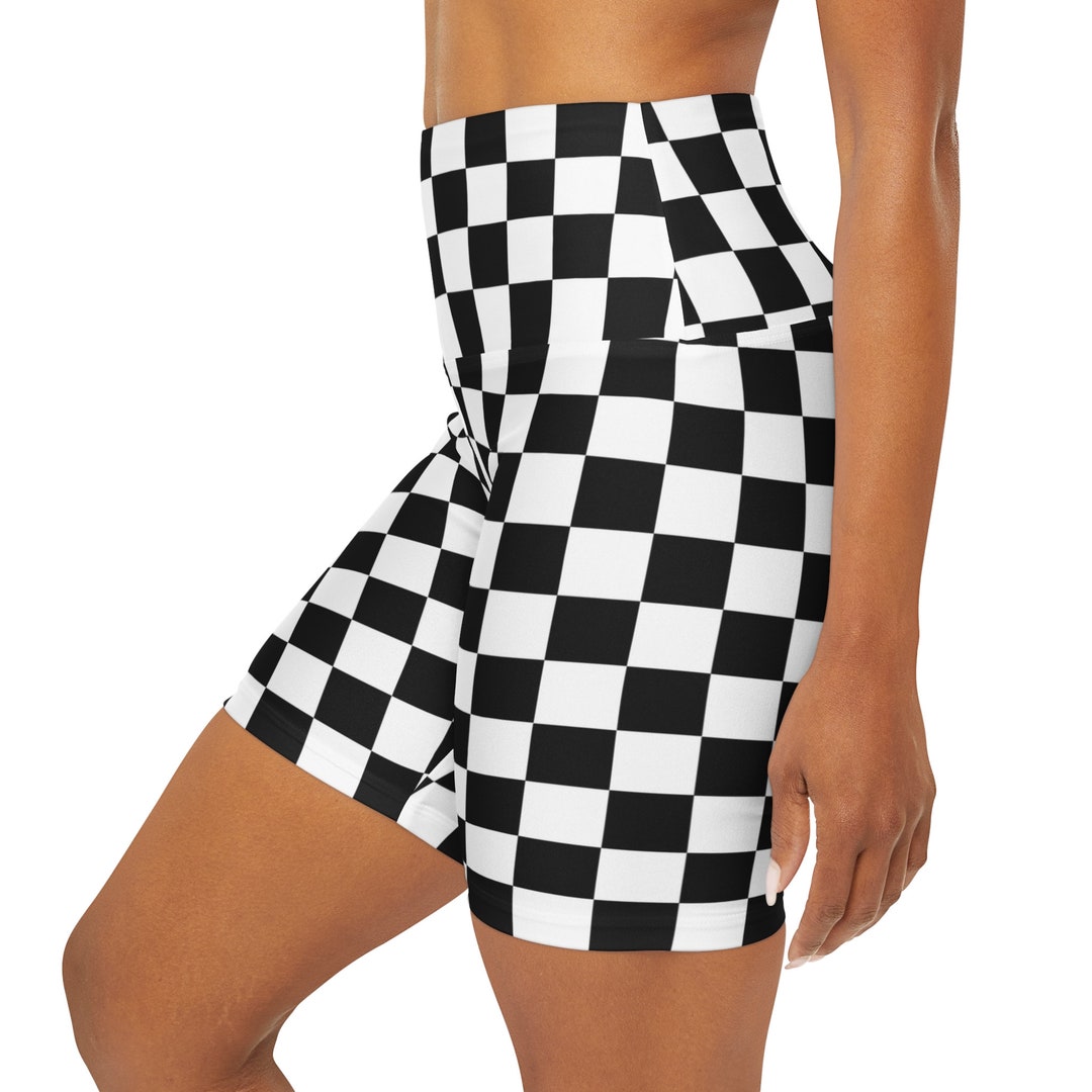 Checkerboard Bike Shorts Black & White Shorts Women's Women's High ...