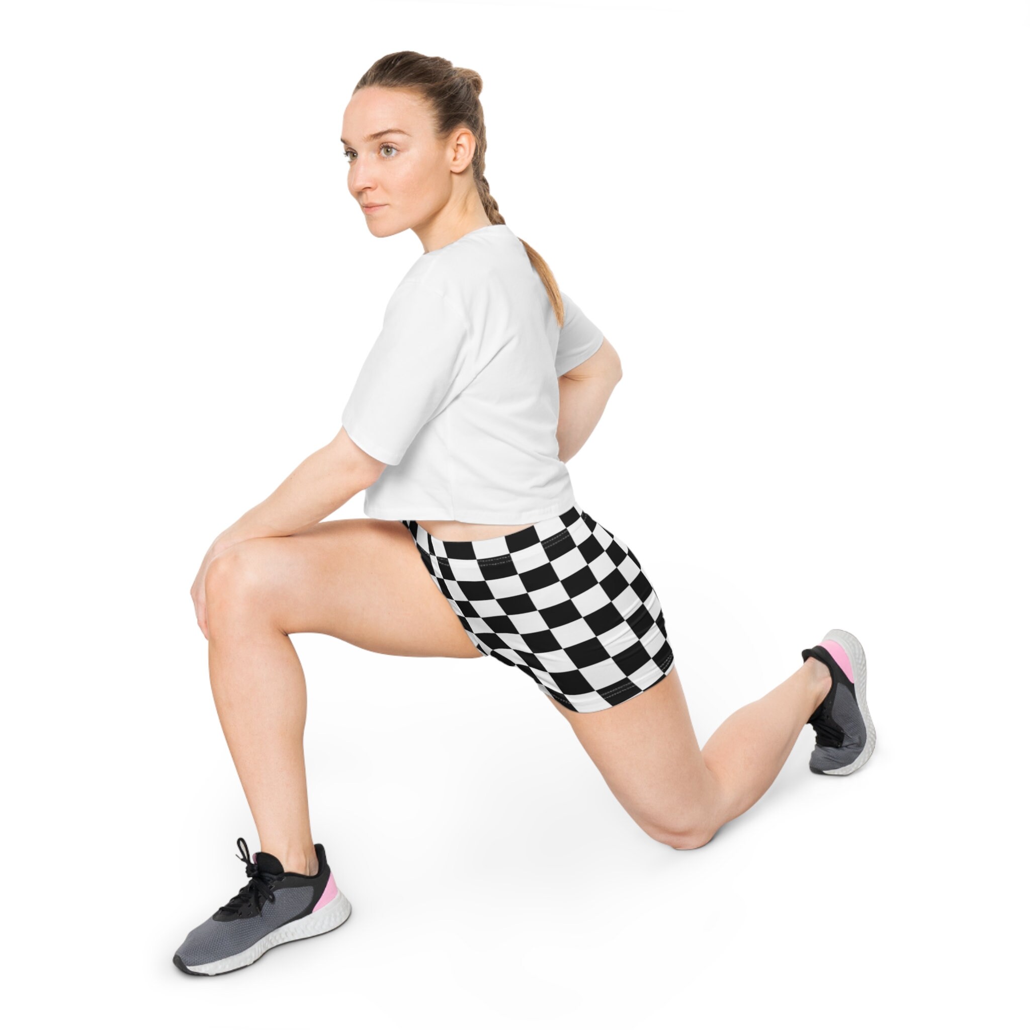 Checkerboard Booty Shorts Black And White Fitness Shorts Checkerboard Spandex Shorts Cute Stretchy