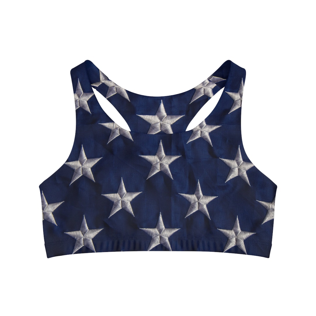 Stars Sports Bra American Flag Bra Patriotic Navy Blue Seamless Sports ...