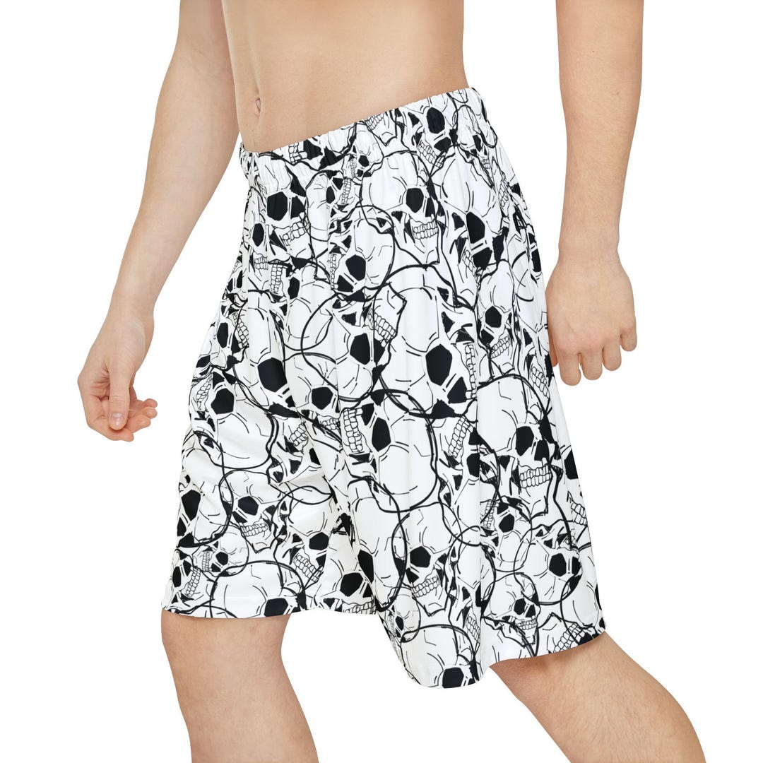 Skull Shorts Men's Black & White Shorts Gothic Shorts Men's Baggy ...