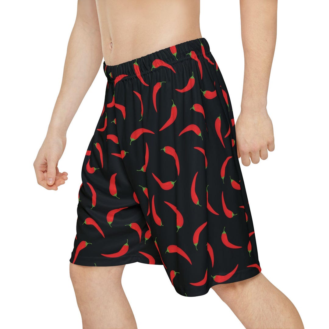 Chili Pepper Shorts Men's Red & Black Shorts Funny Shorts Men's Elastic ...