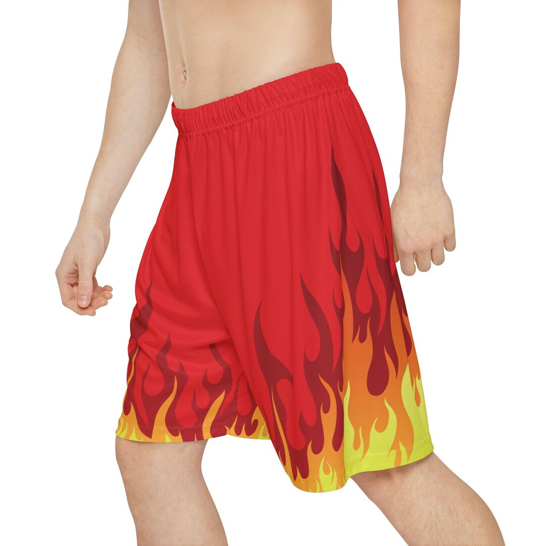 Red Fire Shorts Men's Flaming Shorts Flame Shorts Men's Baggy Red ...