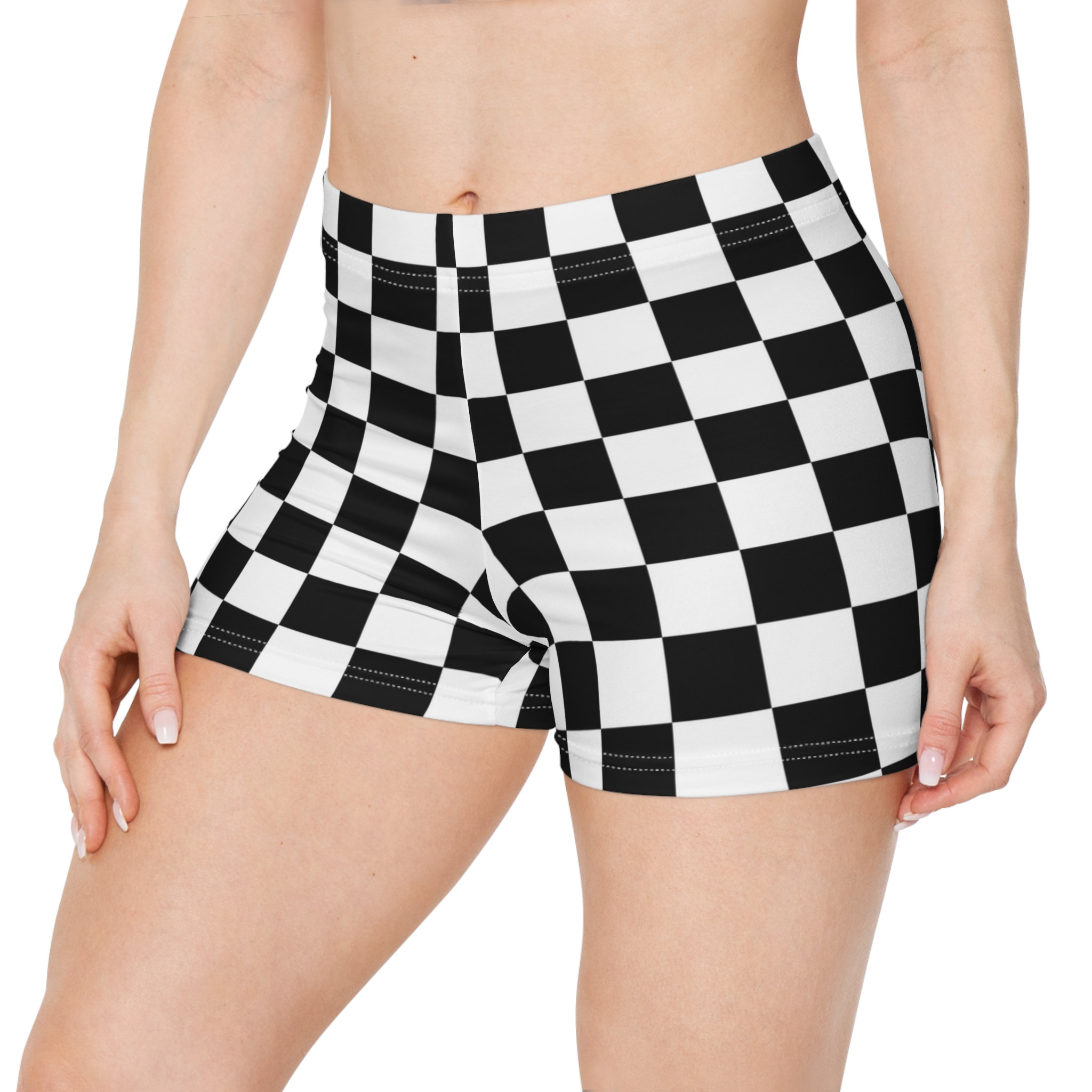 Checkerboard Booty Shorts Black & White Fitness Shorts Checkerboard ...