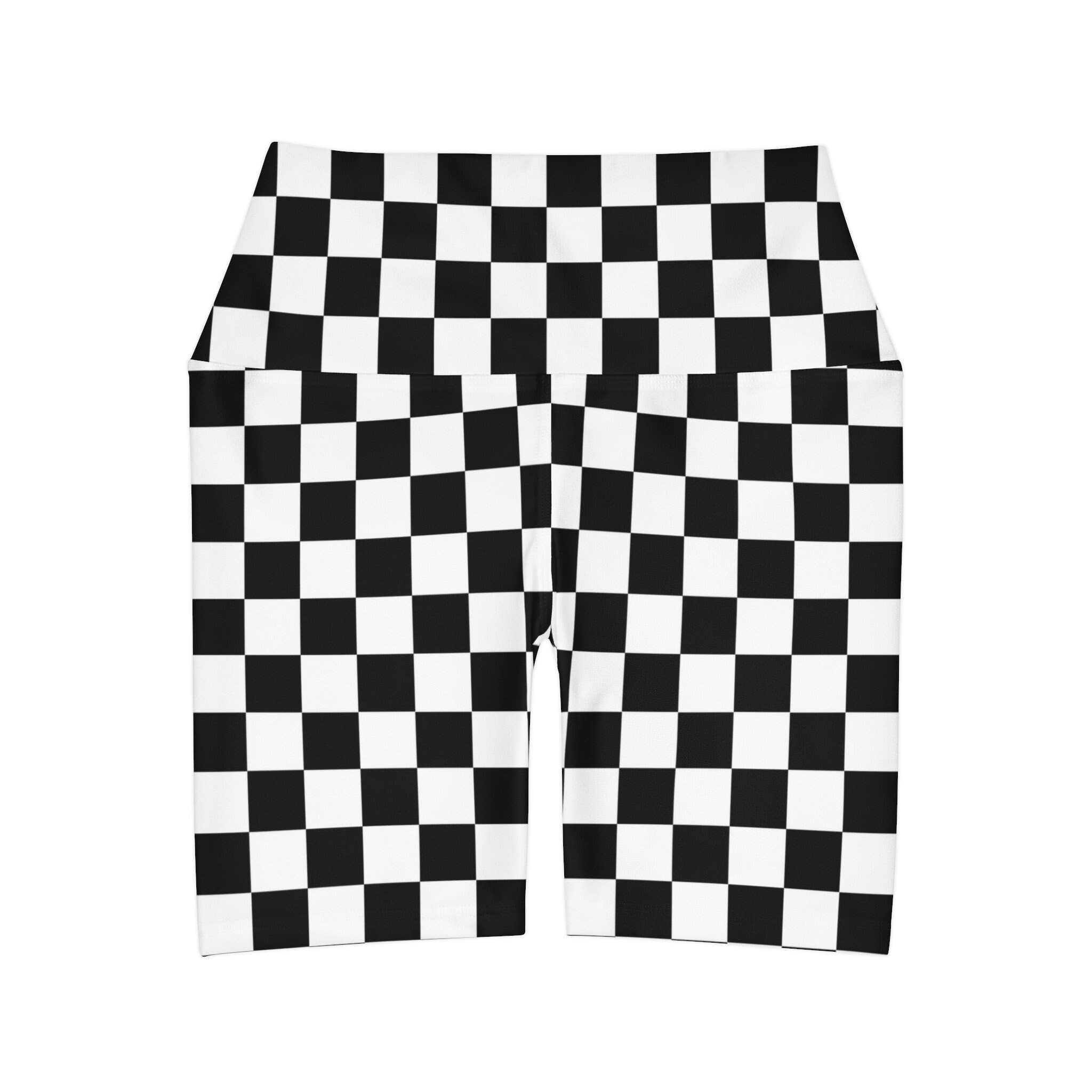 Checkerboard Bike Shorts Black & White Shorts Women's Women's High ...