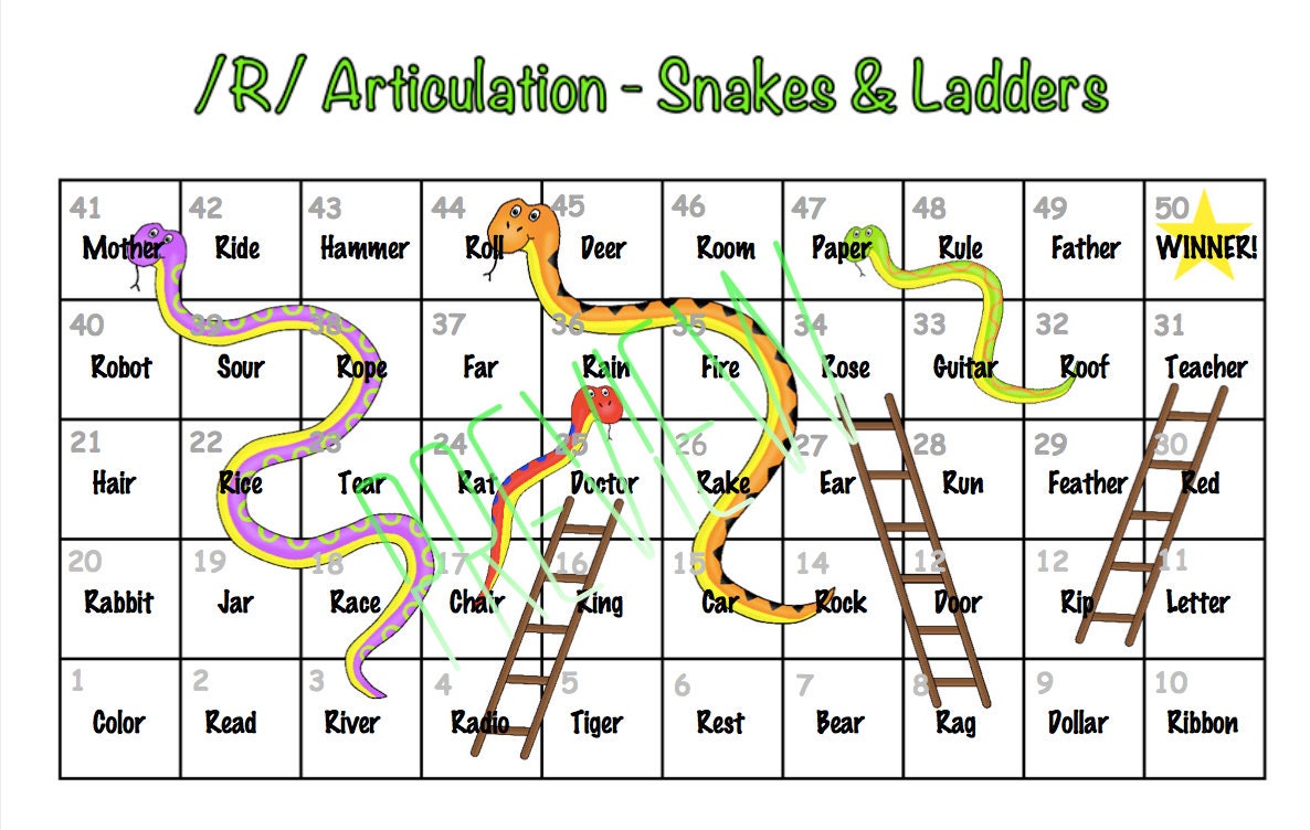Articulation /R/ Snakes and Ladders Board Game Digital Prints Prints ...