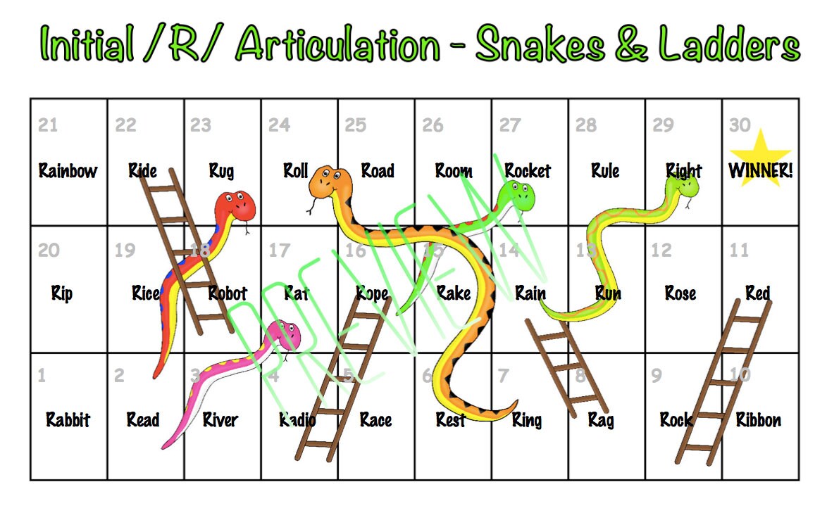 Articulation /R/ Snakes and Ladders Board Game Digital Prints Prints ...