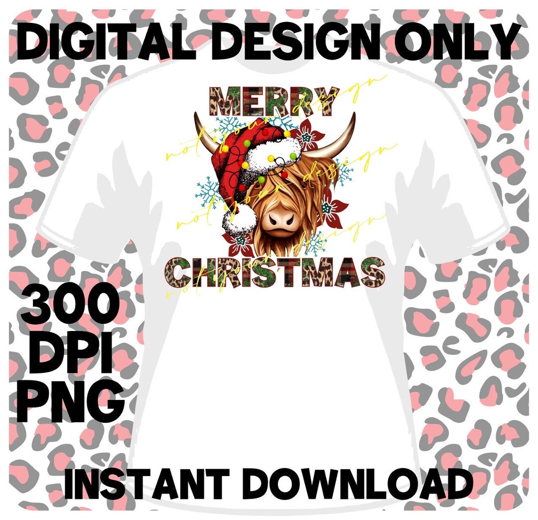 Highland Cow Merry Christmas Digital Design - Etsy