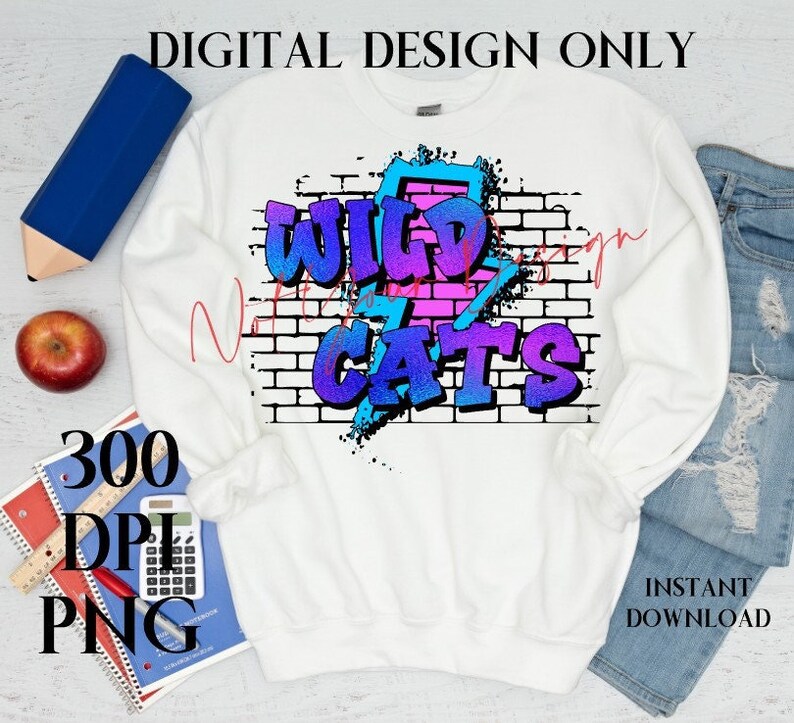 Wildcats Mascot Graffiti Neon Digital Design - Etsy