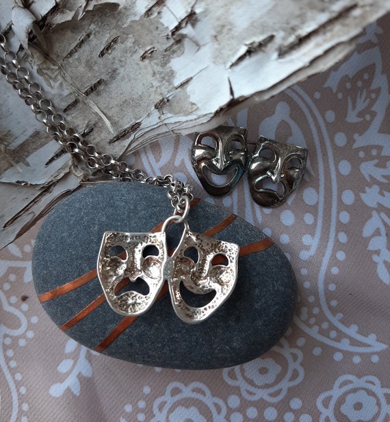 Comedy/tragedy Mask Jewelry Set - Sterling Silver - Gem