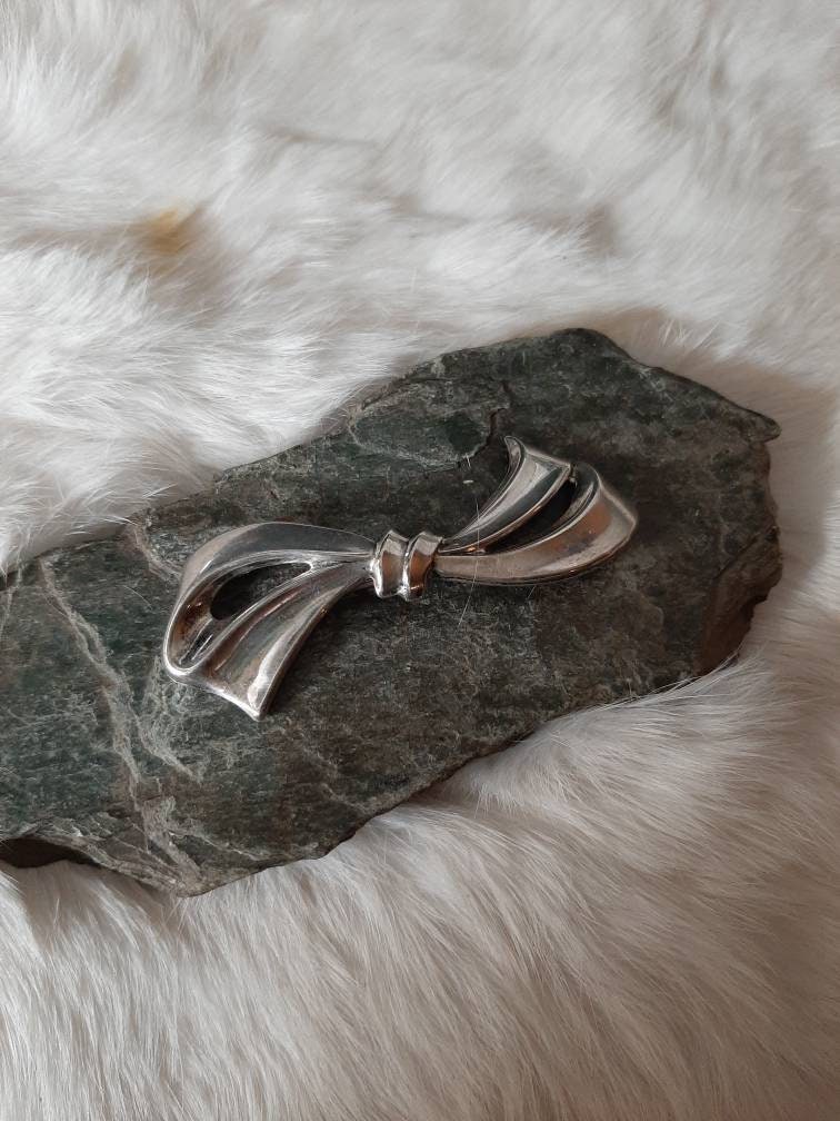 Sterling Silver Bow Pin | Silver Bow Brooch | Art Nouveau Bow Accessory ...