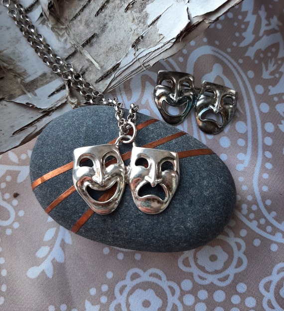 Comedy/tragedy Mask Jewelry Set - Sterling Silver - Gem