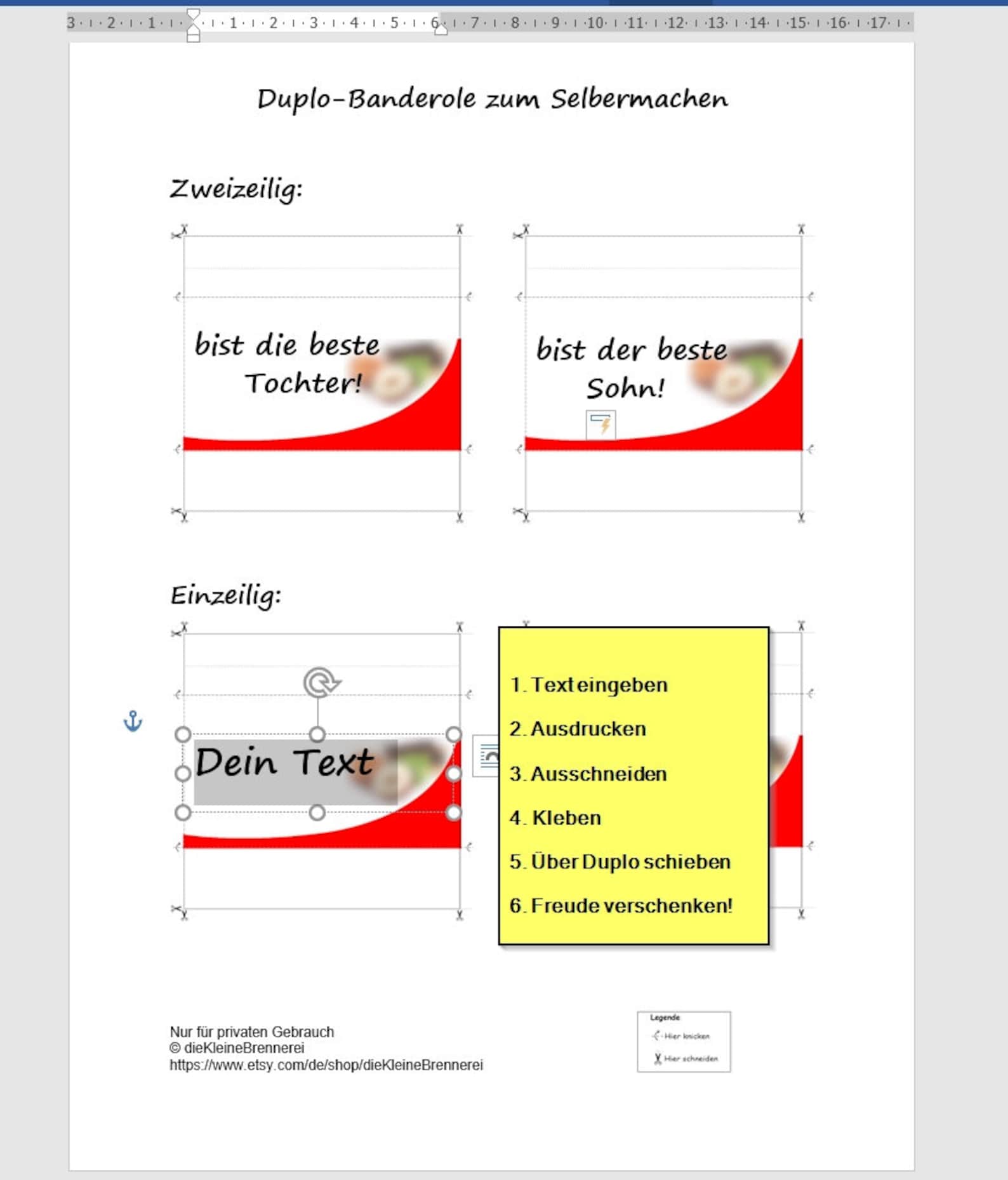 Duplo-Banderole selber machen Vorlage für Word Office - Download ...