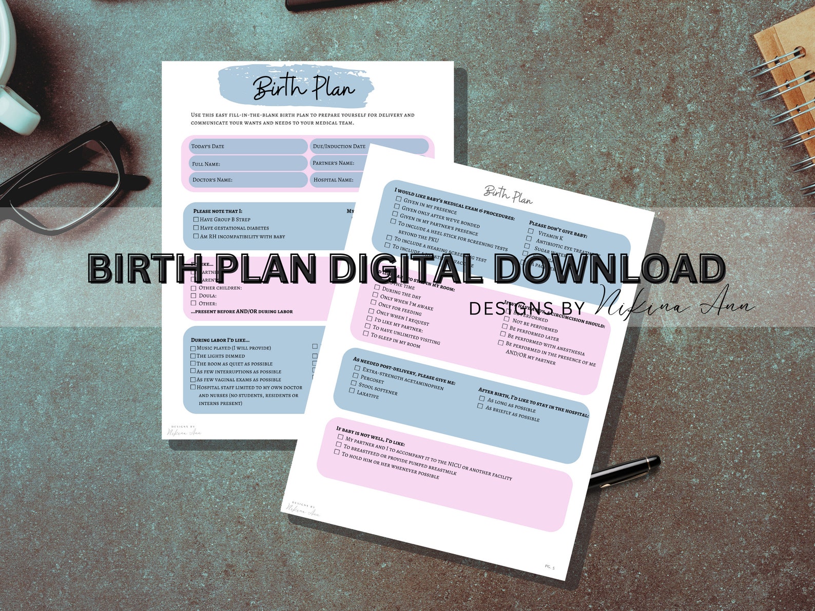 Birth Plan Digital Download Printable Birth Plan - Etsy