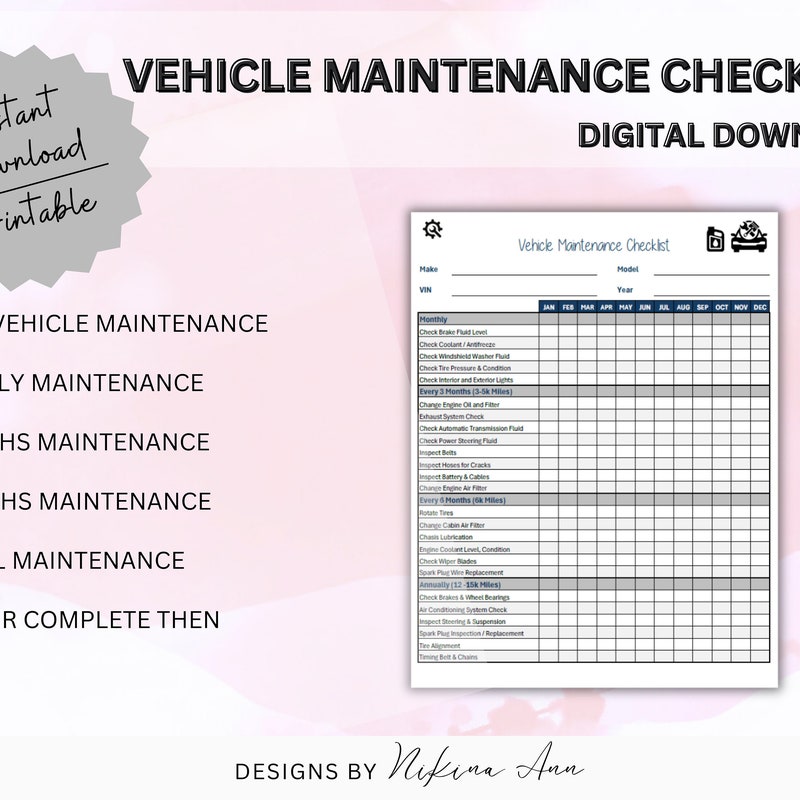 Vehicle Maintenance Tracker Printable - Etsy