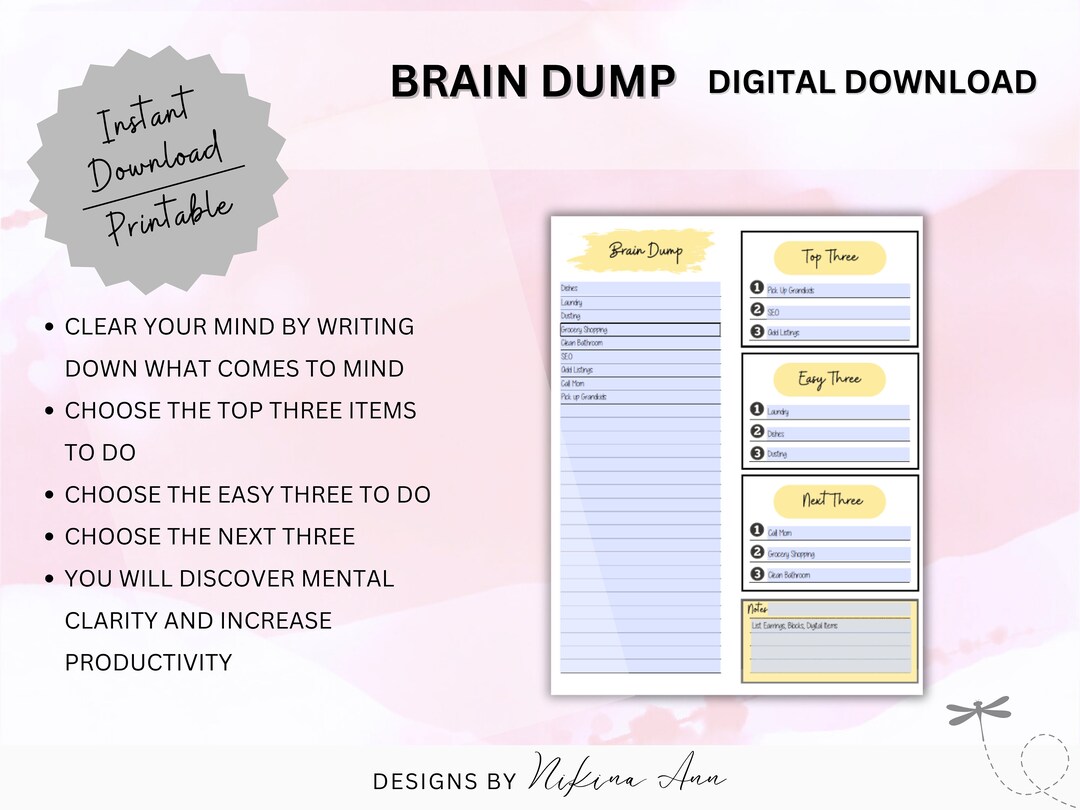 Brain Dump Printable, Thought Organizer, ADHD Brain Dump, Organizer, to ...