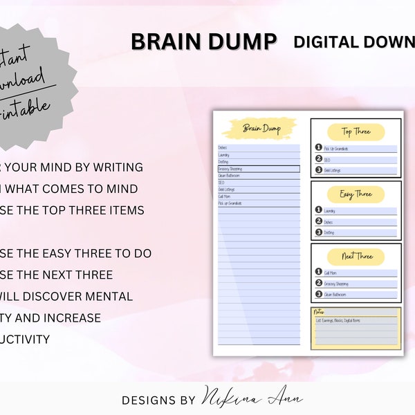 Brain Dump Template - Etsy