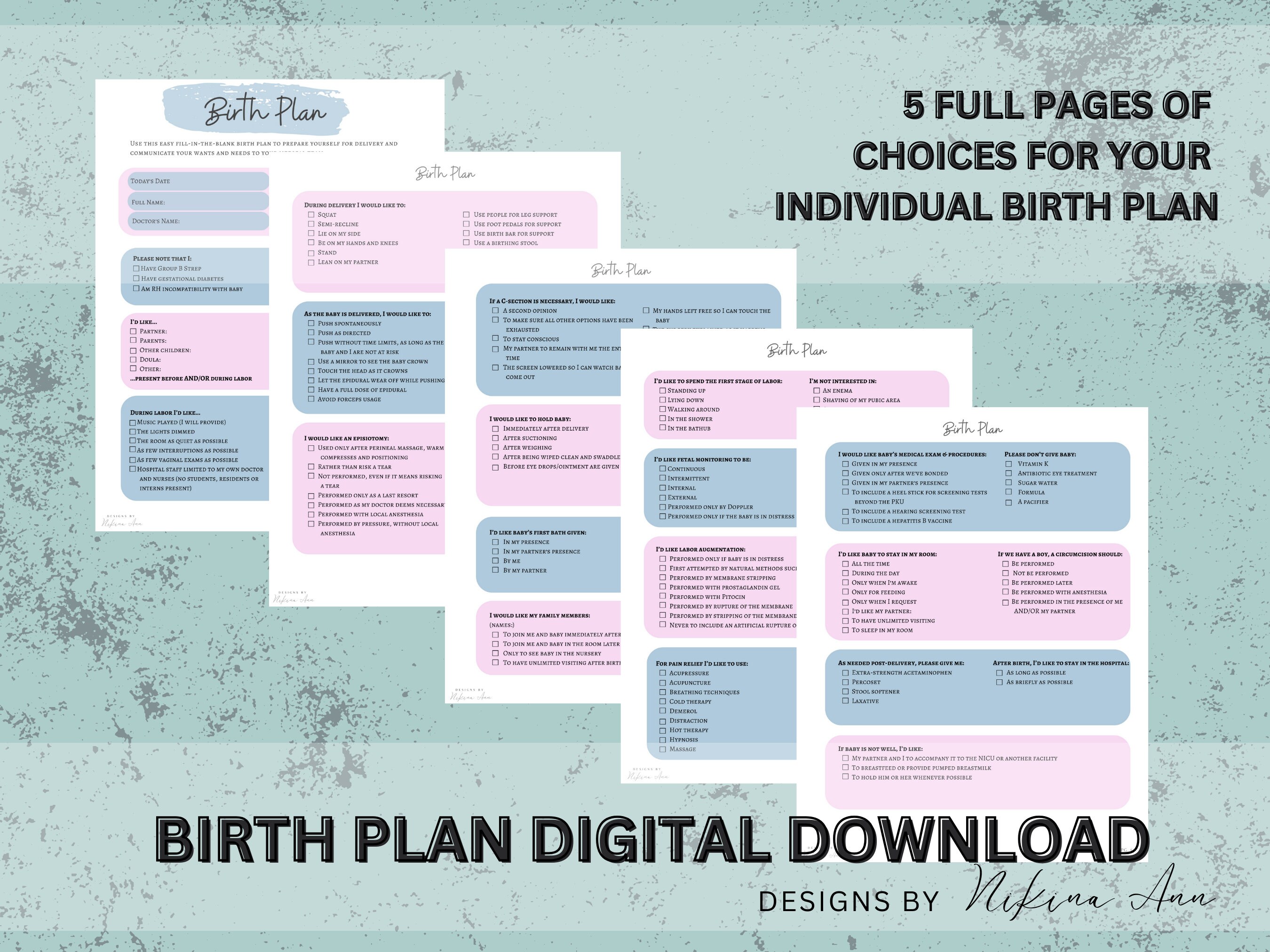 Birth Plan Digital Download Printable Birth Plan - Etsy