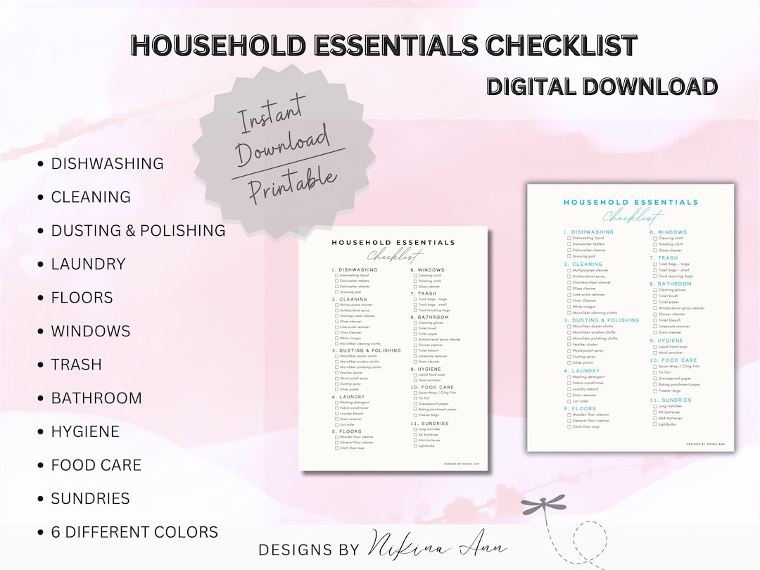 Household Essentials Checklist | House Planner | Home Management ...