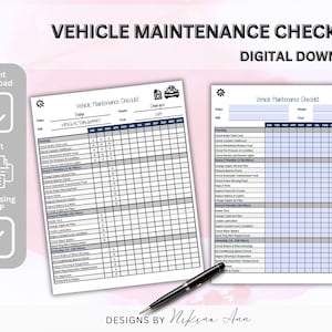 Vehicle Maintenance Checklist Printable Vehicle Maintenance Tracker ...