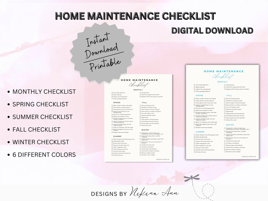 Home Maintenance Checklist | Home Maintenance Planner | Home Repair ...