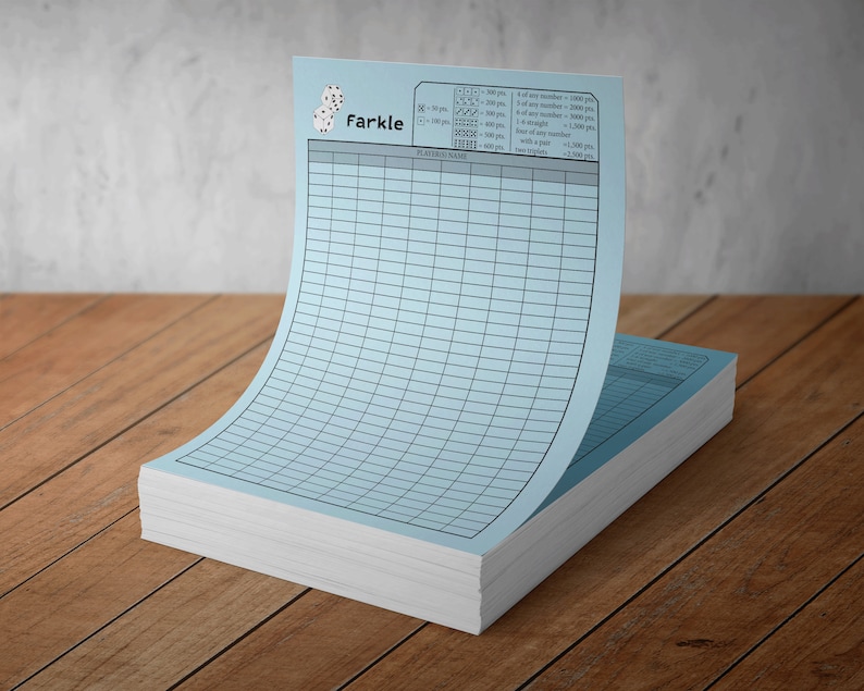 Farkle Game Sheet, Keep Score, Dice Game, Printable - Etsy