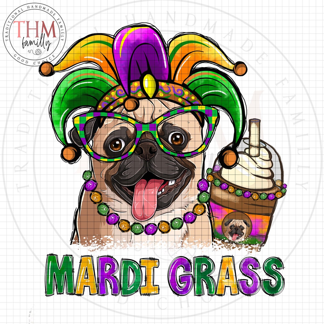 Mops Mardi Gras png / Mardi Gras Tiere / Karneval Kaffee Printable ...