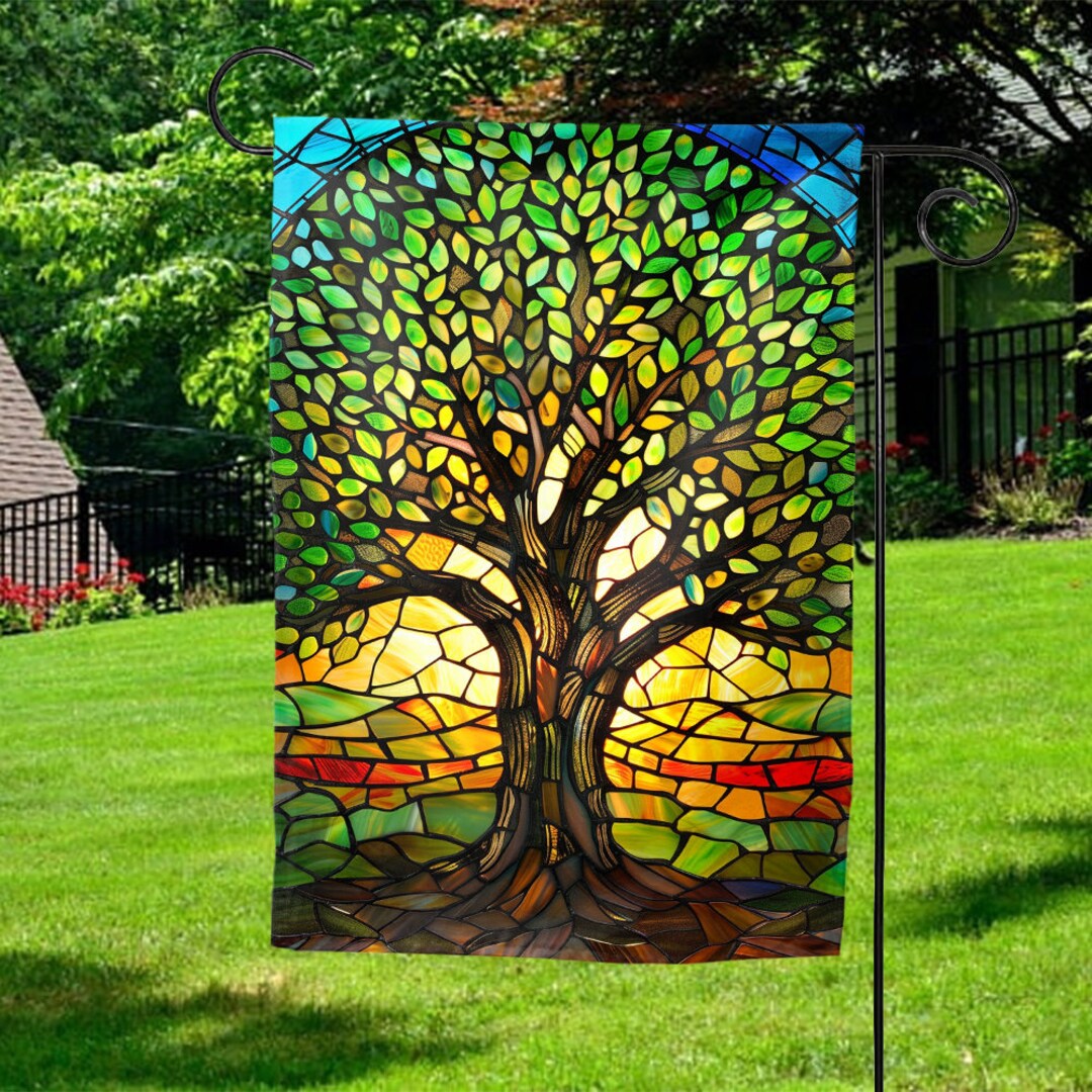 Tree of Life Stained Glass Garden Flag, Tree of Life Flag, Tree of Life ...
