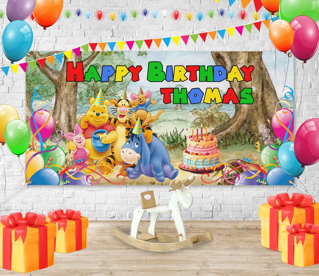 Personalized Winnie the Pooh Backdrop, Birthday Banner, Birthday Decor ...