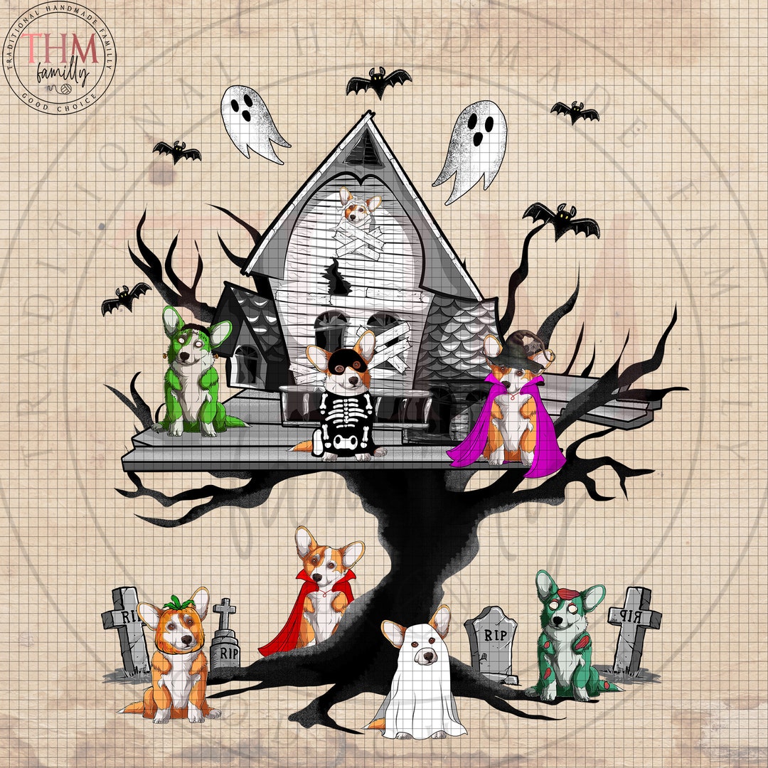 Corgi Ghost House Cosplay Funny Halloween Png Corgi Owner - Etsy