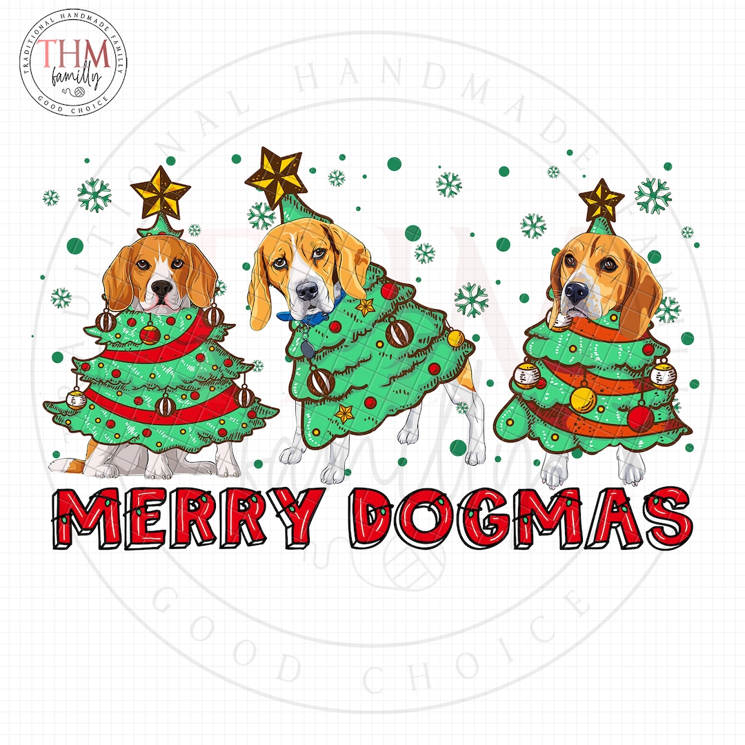 Merry Dogmas Png/ Dog Tree Christmas Funny Png/ Beagle Cute Christmas ...
