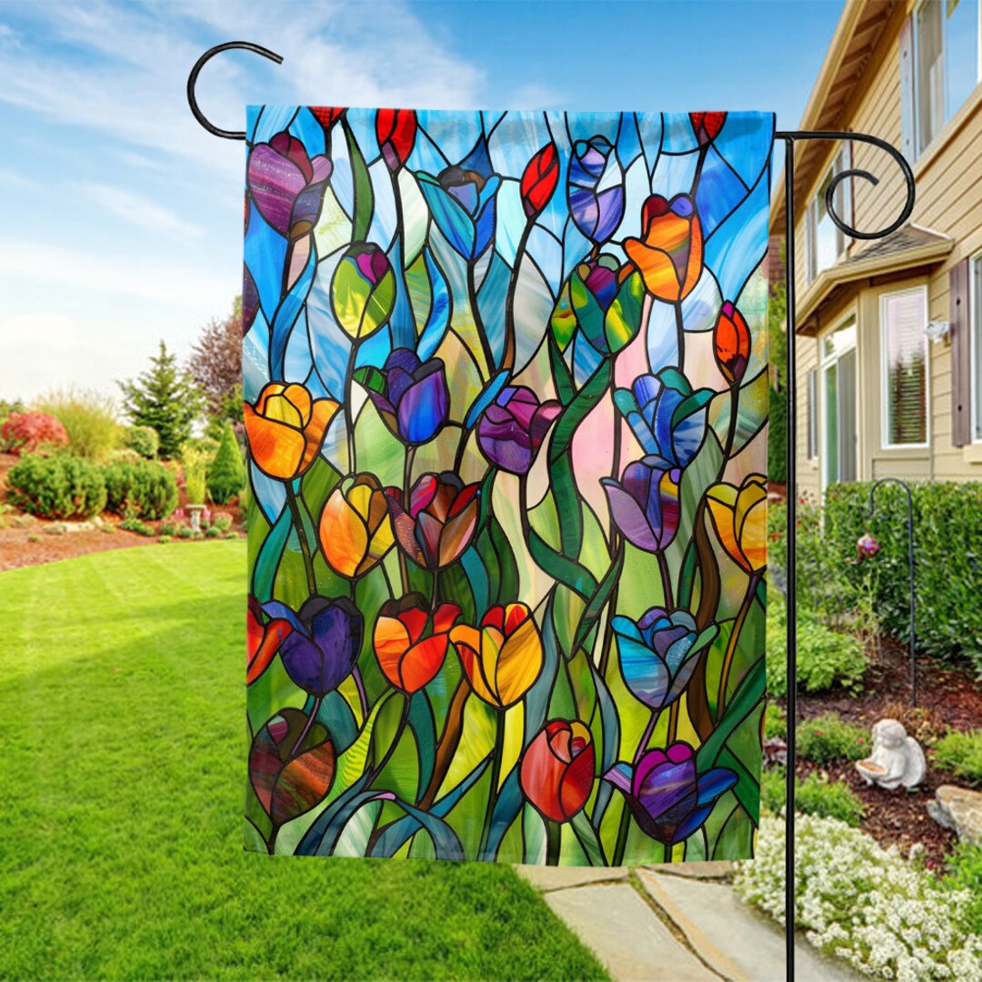 Spring Tulips Flag, Tulips Flag, Stained Glass Spring Floral Flag ...