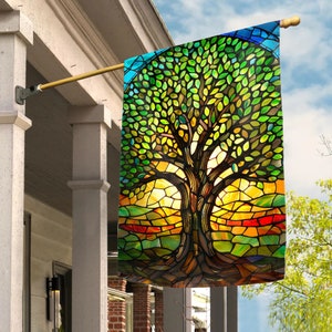 Tree of Life Stained Glass Garden Flag, Tree of Life Flag, Tree of Life ...
