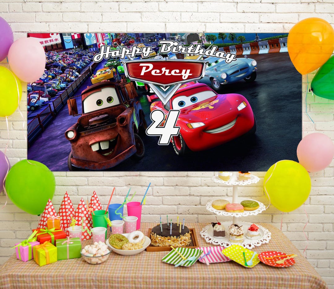 Cars Birthday Backdrop, Cars Birthday Banner, Cars Birthday Decoration ...