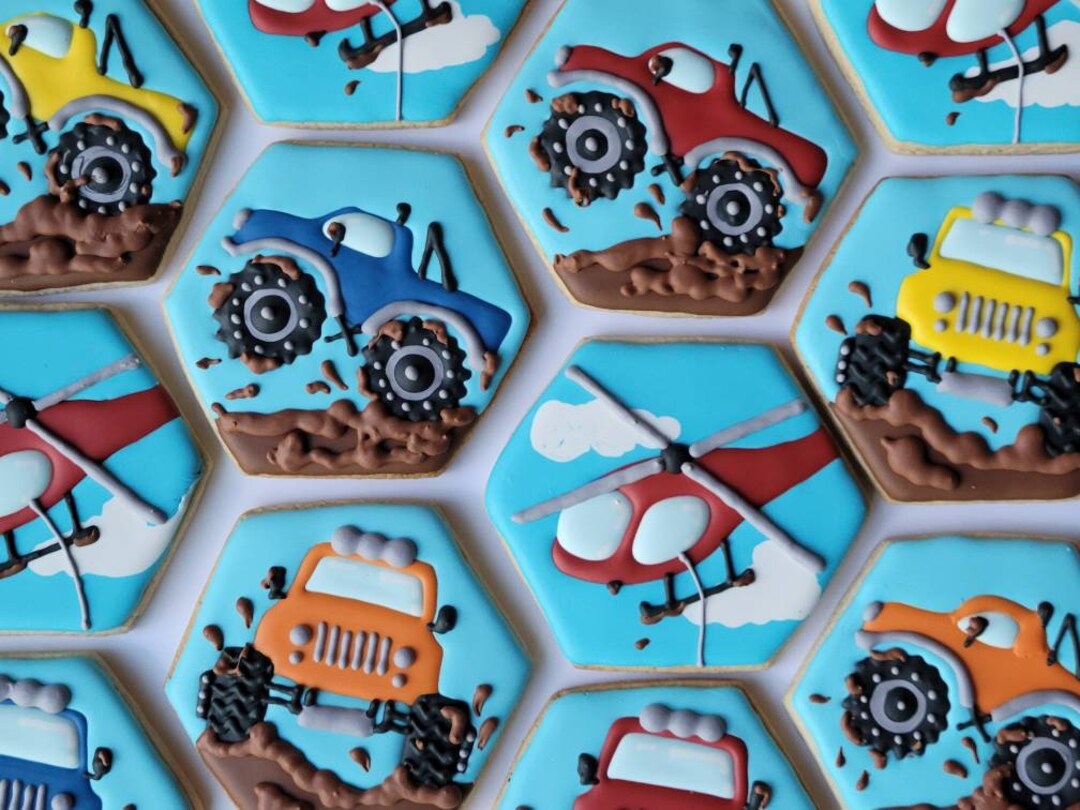 Monster Truck Mud Truck Rescue Helicopter Decorated Butter Vanilla ...