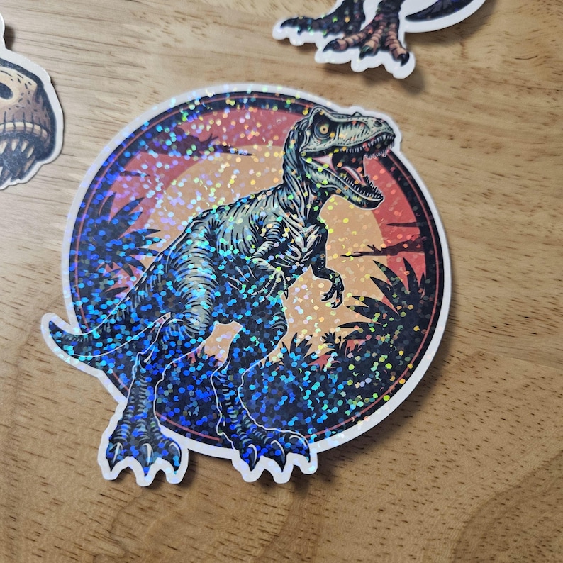 Holographic Dinosaur Sticker Pack – 4-pack of Shiny Waterproof Vinyl ...