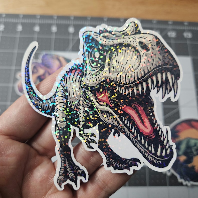 Holographic Dinosaur Sticker Pack – 4-pack of Shiny Waterproof Vinyl ...