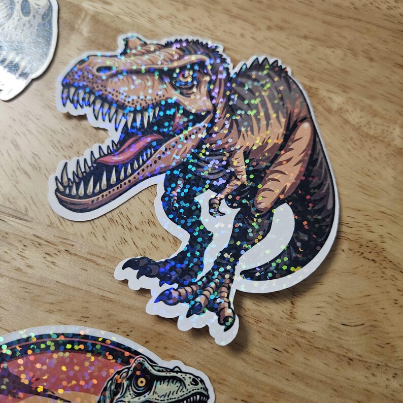 Holographic Dinosaur Sticker Pack – 4-pack of Shiny Waterproof Vinyl ...