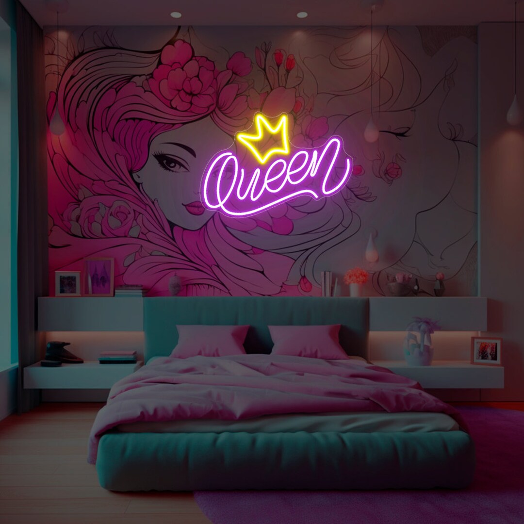 Queen Neon Sign | Aesthetic Neon Sign | Queen Wall Decor | Neon Sign Bedroom | Girly Neon Sign ...