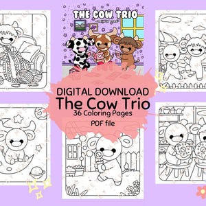 Cow Trio Coloring Book- Digital Download Coloring Book, Cow Coloring ...