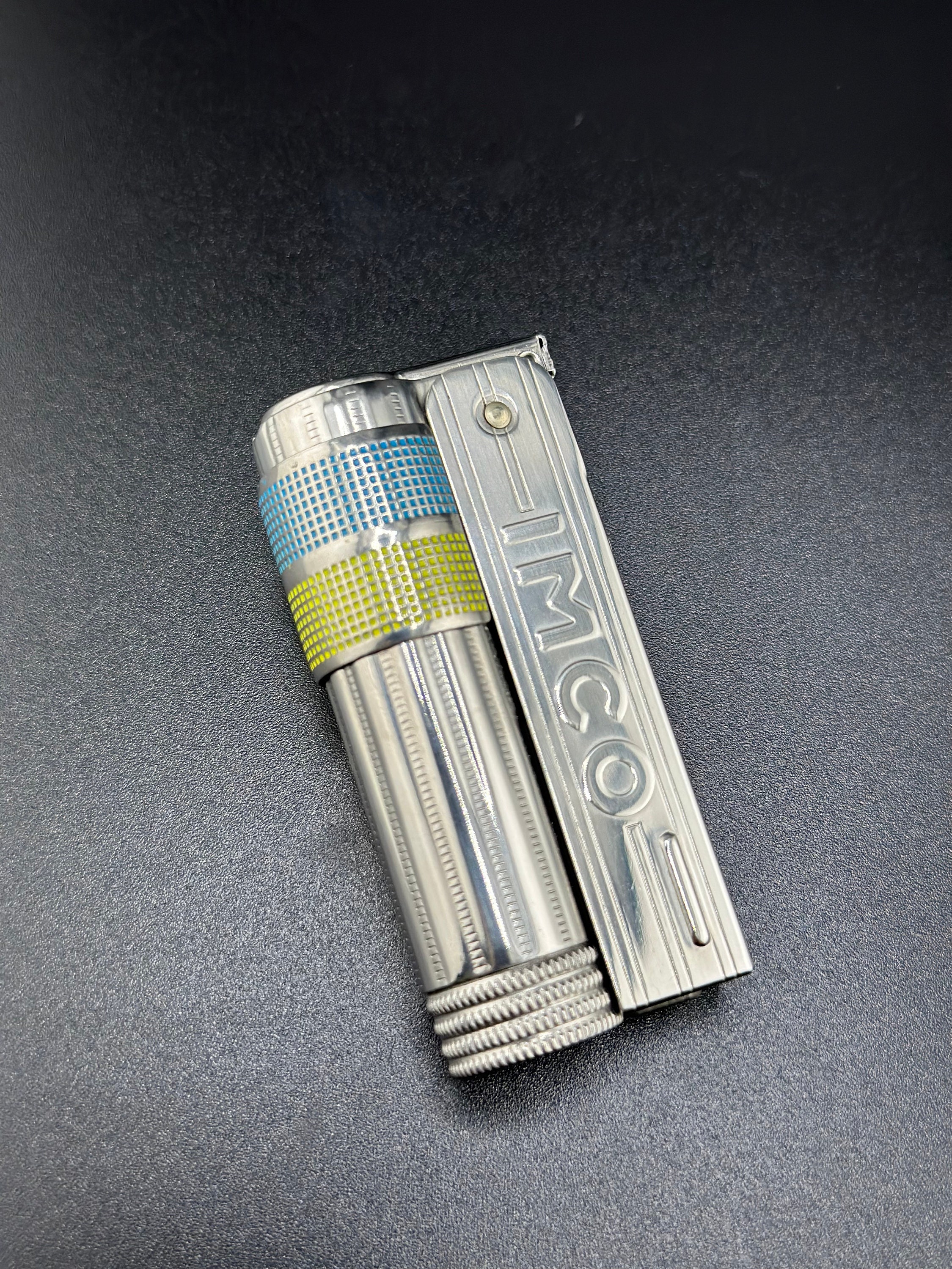 IMCO 6700 Triplex Super Petrol Lighter Vintage Trench Lighter IMCO 6600 6700 6800 Yellow blue Etsy