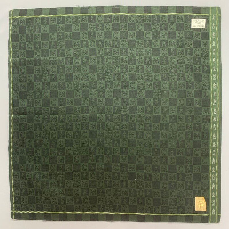 Vintage MCM Authentic Green Scarf Babushka Handkerchief Bandana Mini ...