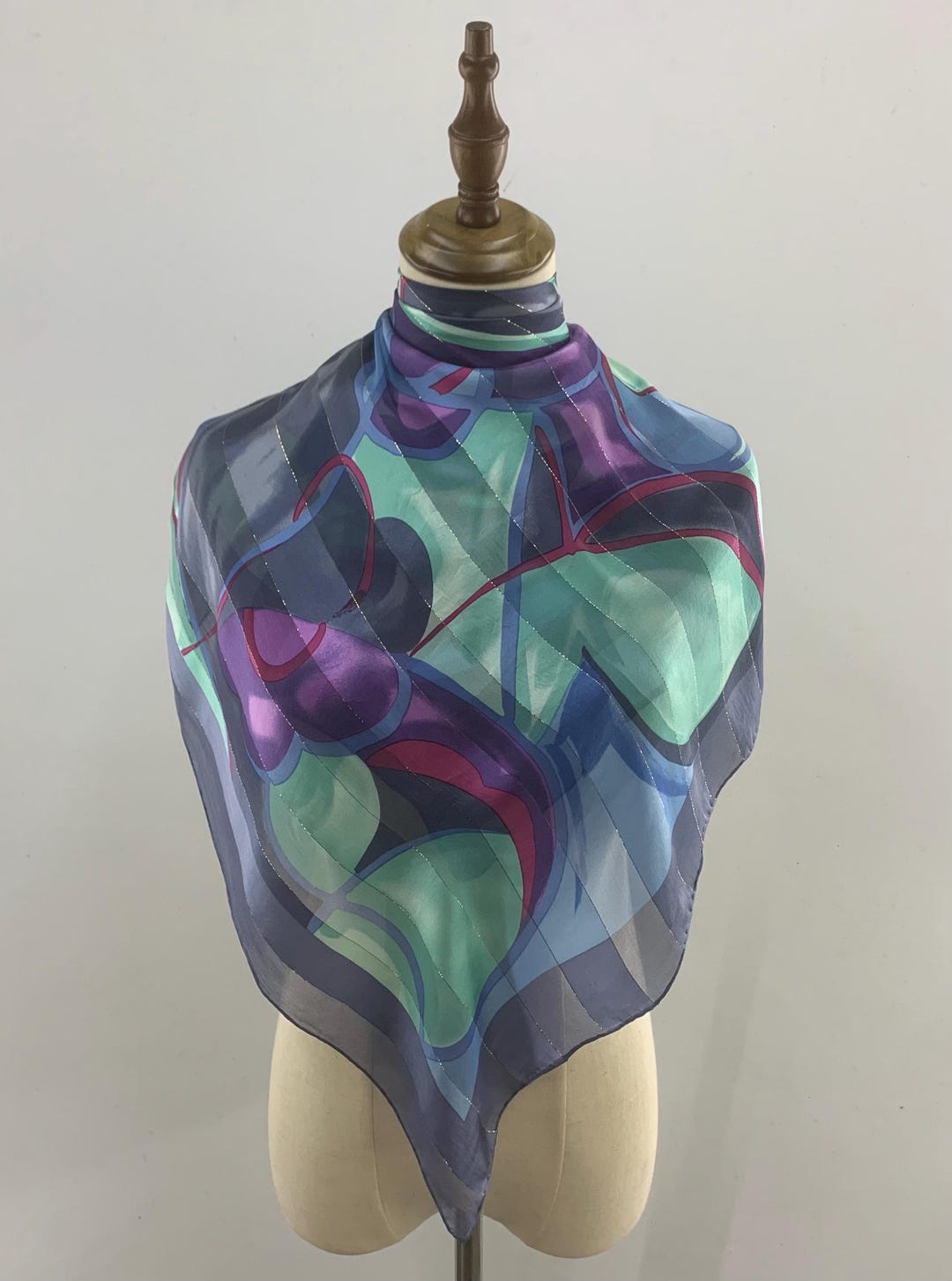 Vintage Silk Scarf Babushka Square Scarf Head Scarf Head Wrap ...