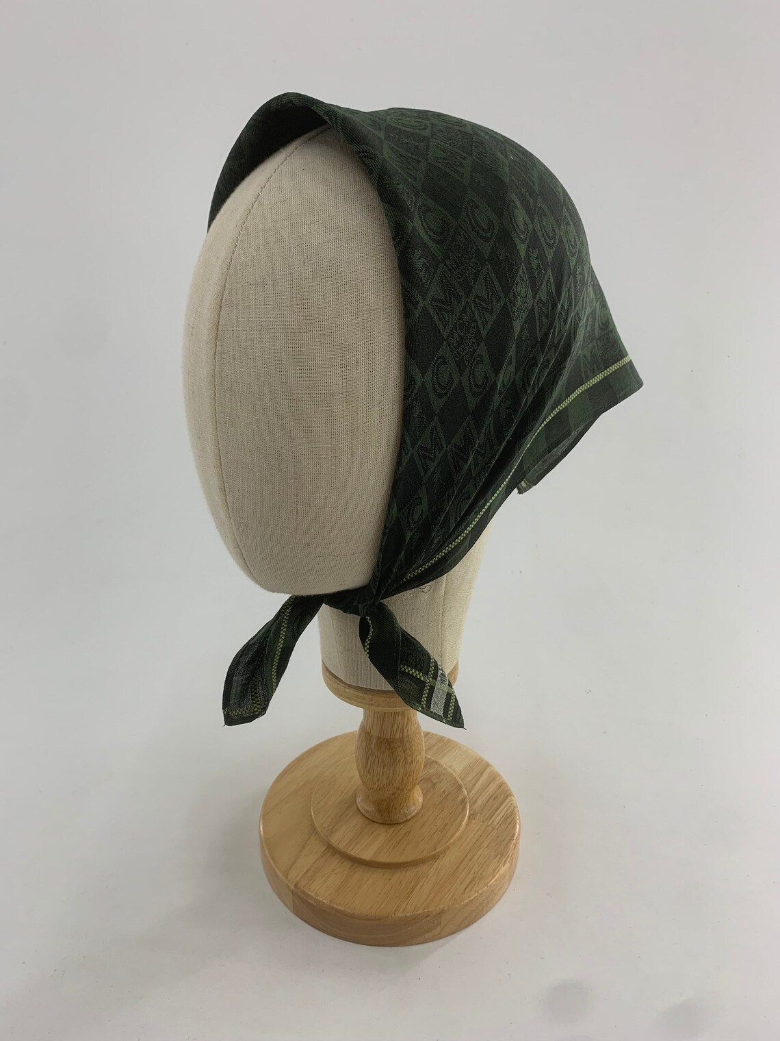Vintage MCM Authentic Green Scarf Babushka Handkerchief Bandana Mini ...