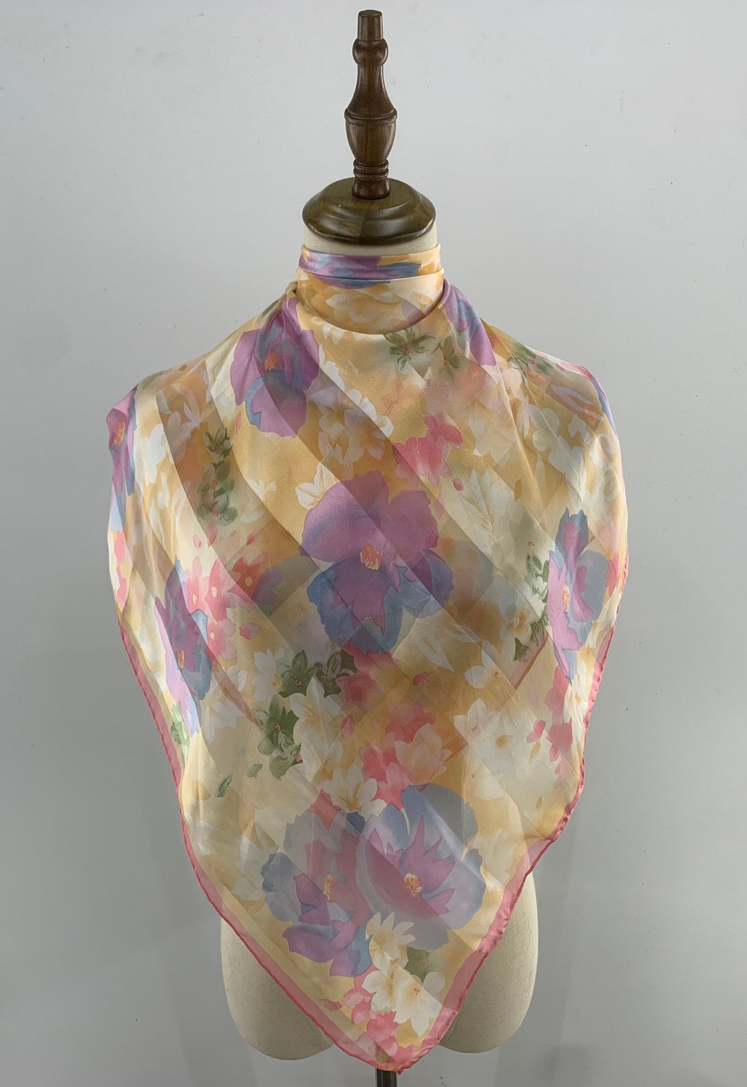 Vintage Silk Scarf Babushka Body Wrap Accessories Neckwear Hijab Square ...