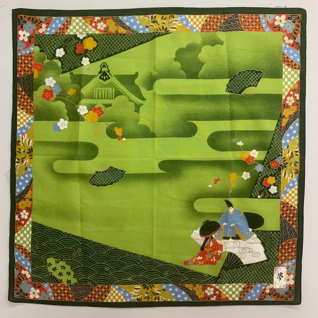 Vintage Japanese Scarf Green Handkerchief Bandana Mini Scarf Head Scarf ...